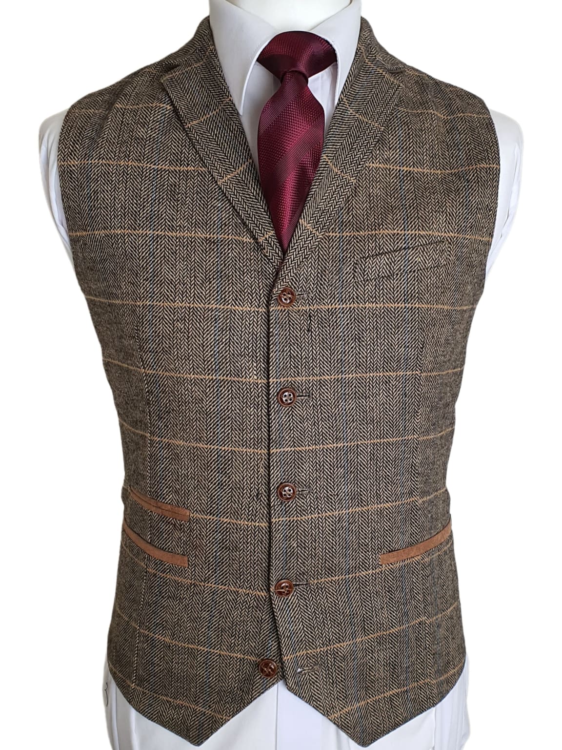 Barucci Louis Men's Tan Slim Fit Tweed 3 Piece Suit - MENSWEARR.COM