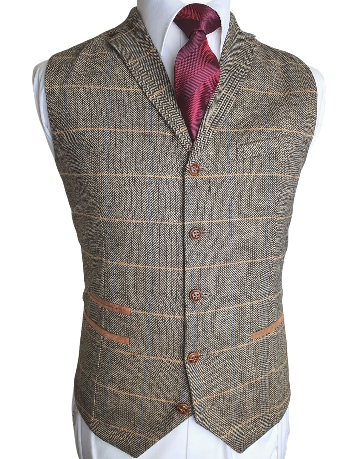 Barucci | Barucci Louis Men's Tan Slim Fit Tweed Waistcoat - MENSWEARR ...