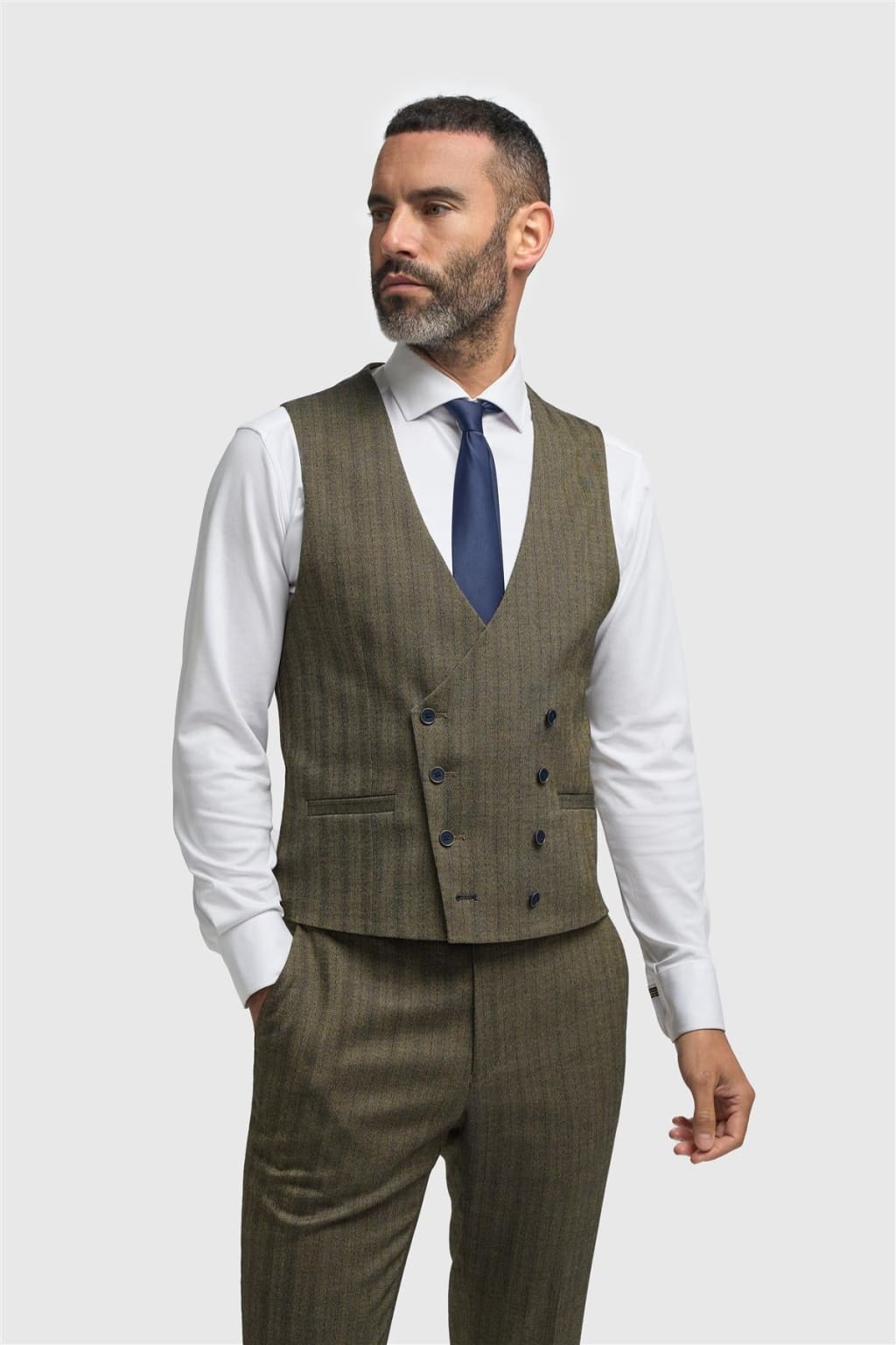Cavani Damon Men's Sage Double Breasted Waistcoat - MENSWEARR.COM