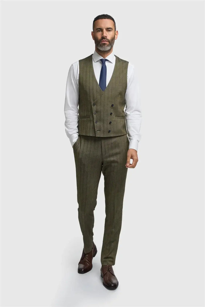 Cavani Damon Men's Sage Double Breasted Waistcoat - MENSWEARR.COM