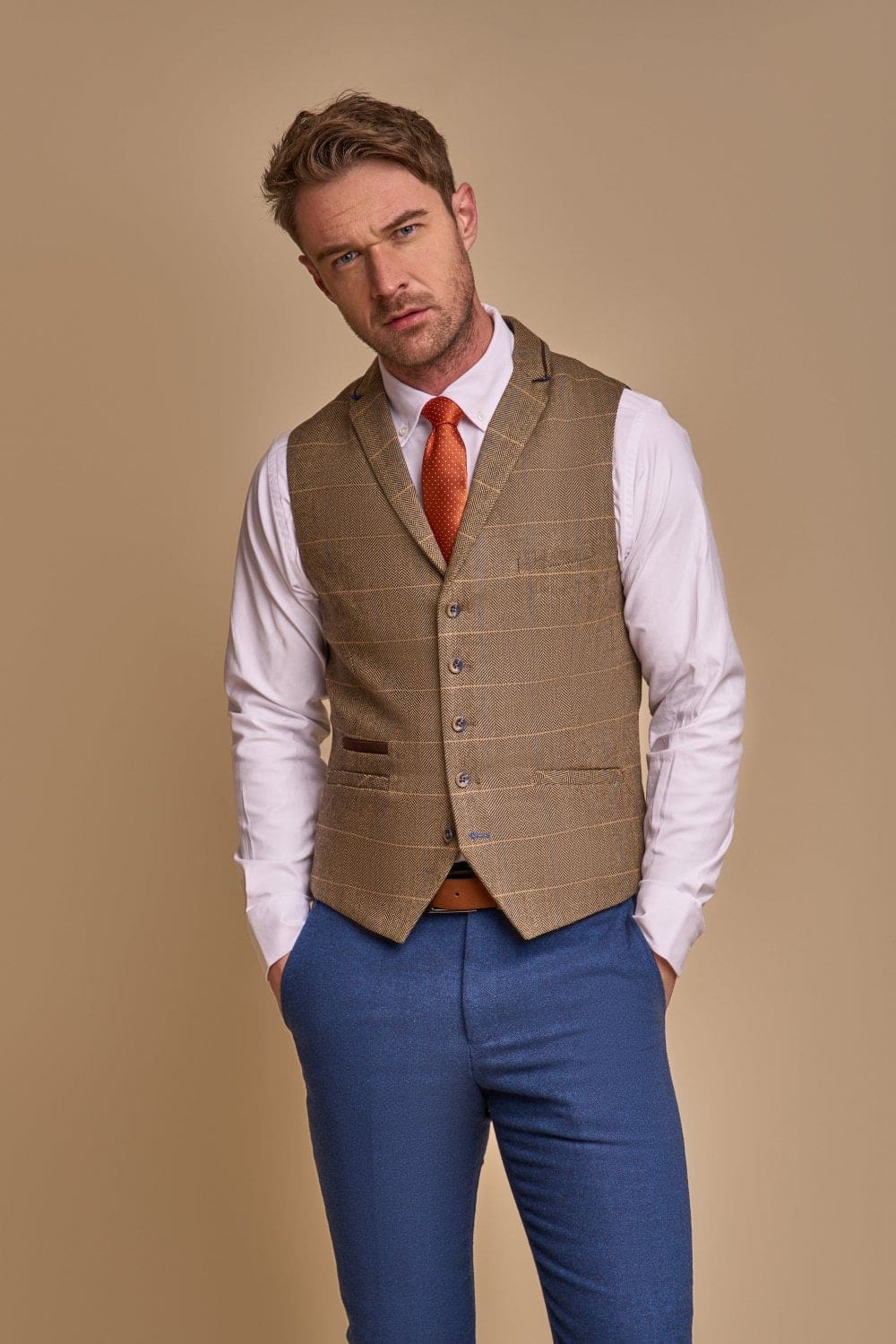Cavani | Cavani Orson Blue Suit with Albert Brown Waistcoat - MENSWEARR - House of Menswear