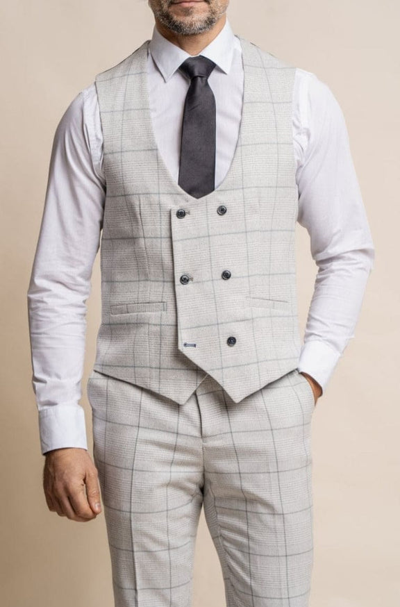 Cavani | Cavani Radika 3 Piece Light Grey Check Tweed Suit - MENSWEARR ...