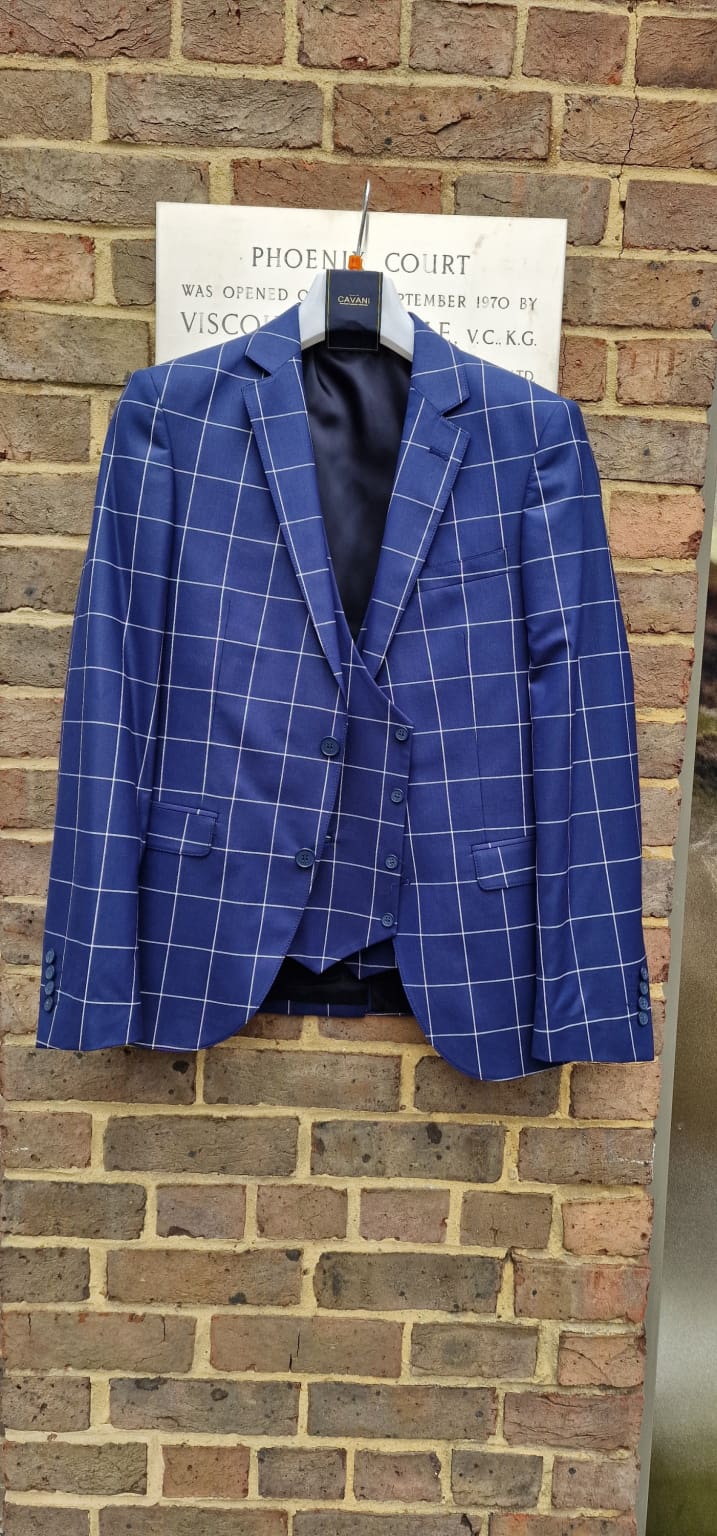 Jan Cardin | Men's Blue Check 3-Piece Suit Size 38R with 32R Trousers ...