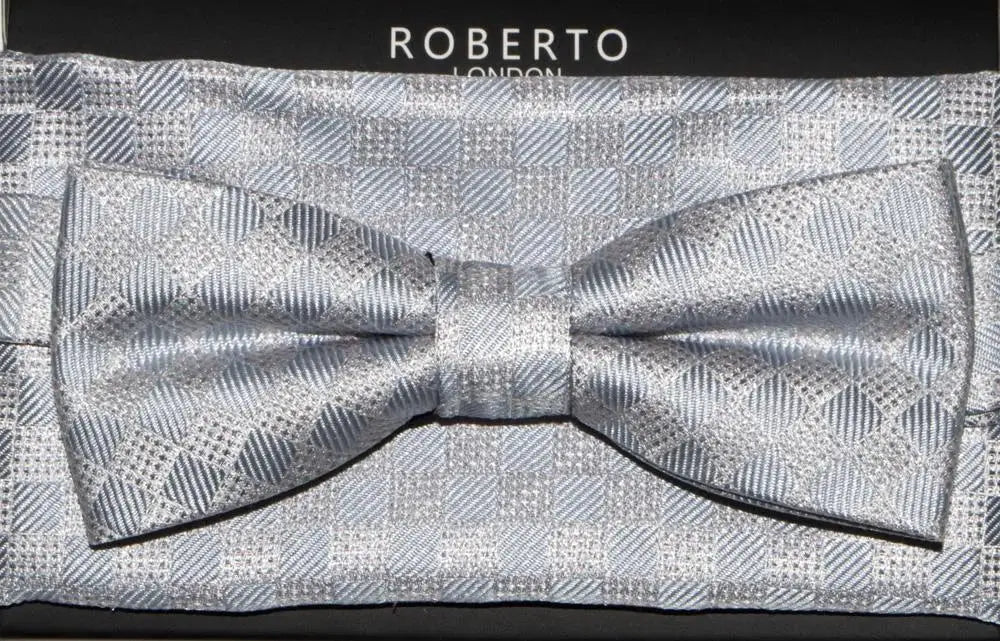LA Smith | LA Smith Silver Silk Slim Bow Tie And Hank Set - MENSWEARR