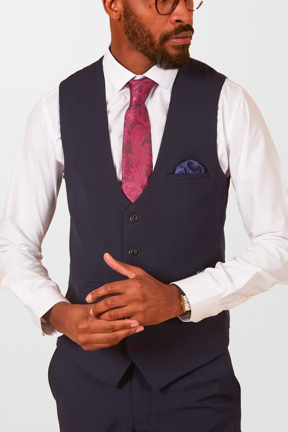 Marc Darcy | Marc Darcy Bromley Navy Single Breasted Check Waistcoat ...