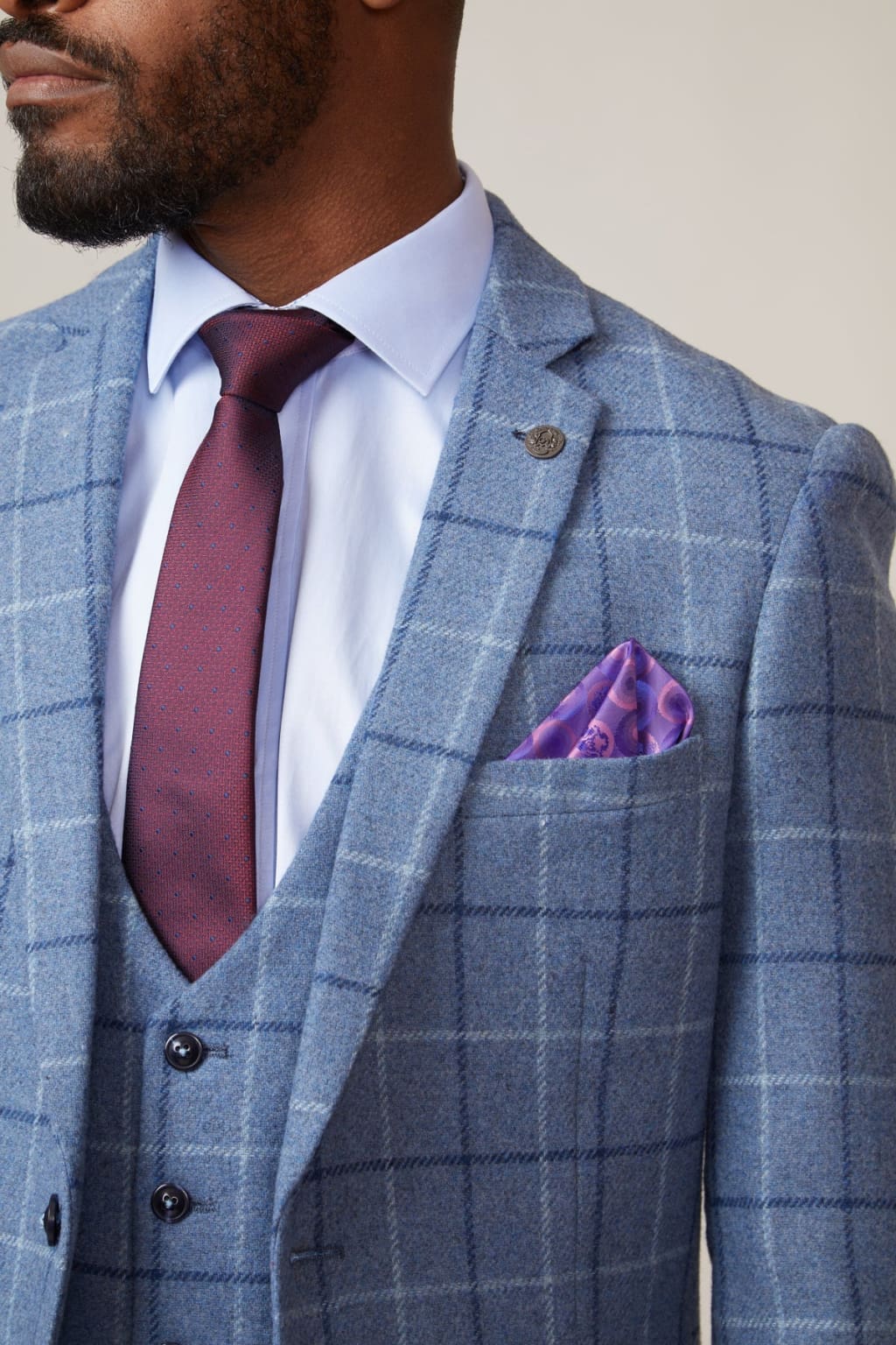 Marc Darcy Clinton Blue Tweed 3-Piece Suit - MENSWEARR.COM