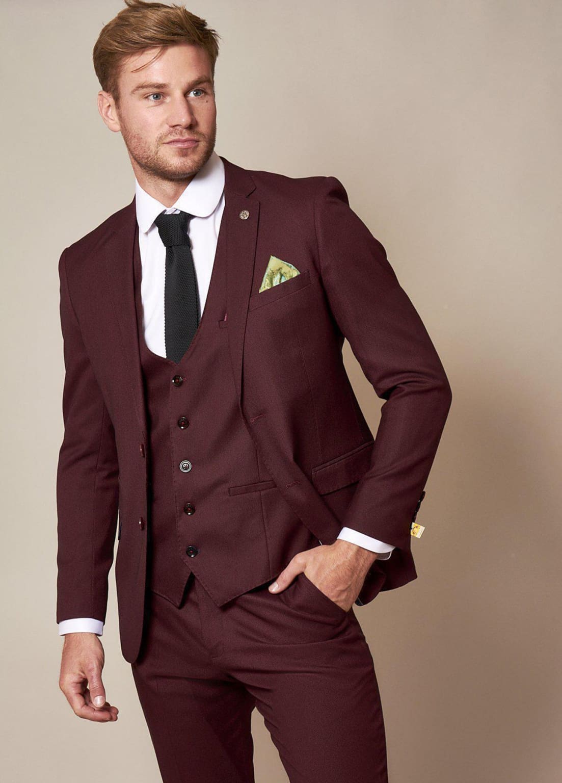 Marc Darcy | Marc Darcy Danny Wine 3 Piece Suit - MENSWEARR