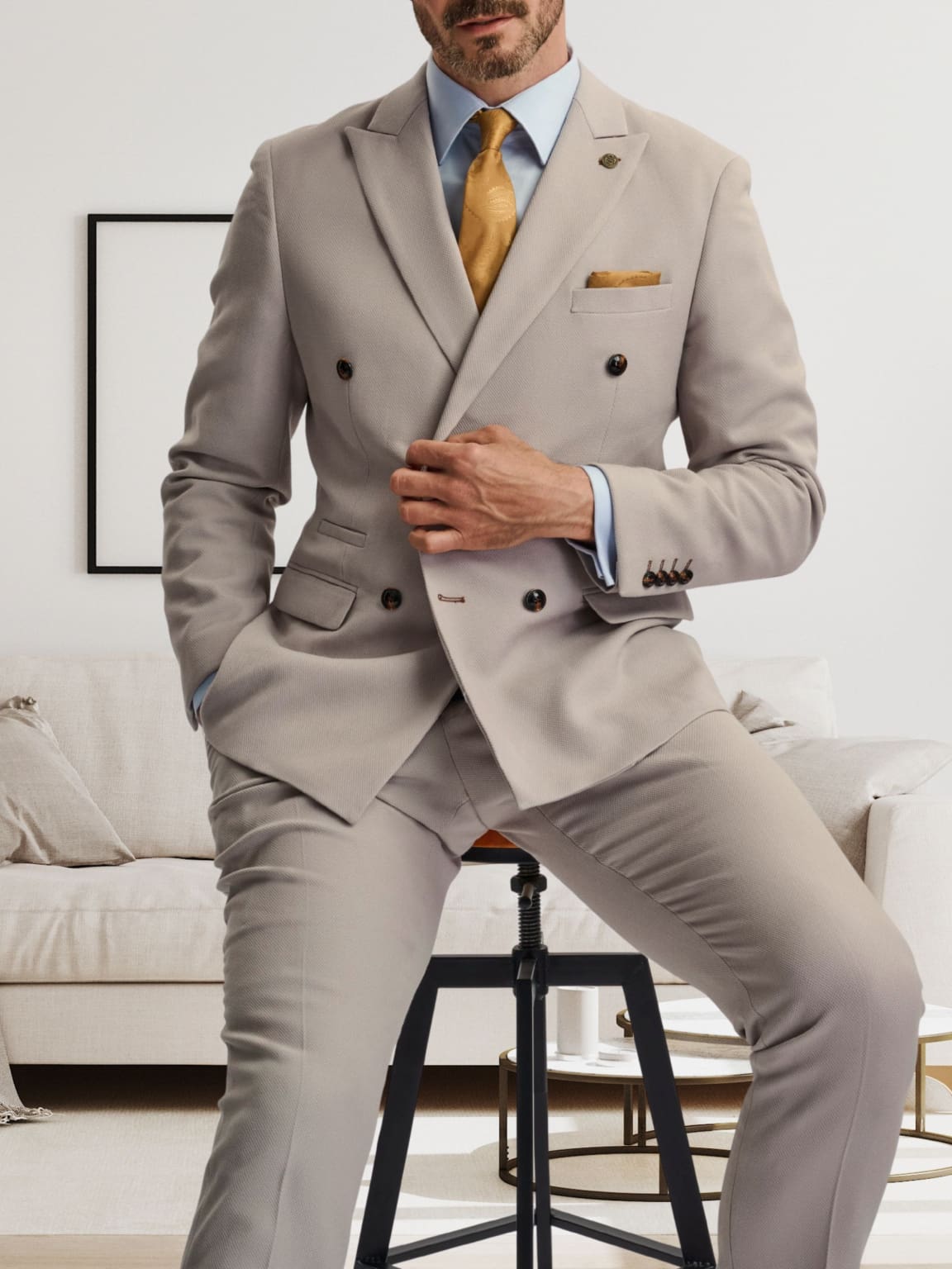 Marc Darcy | Marc Darcy HM5 Beige Stone Double Breasted Blazer ...