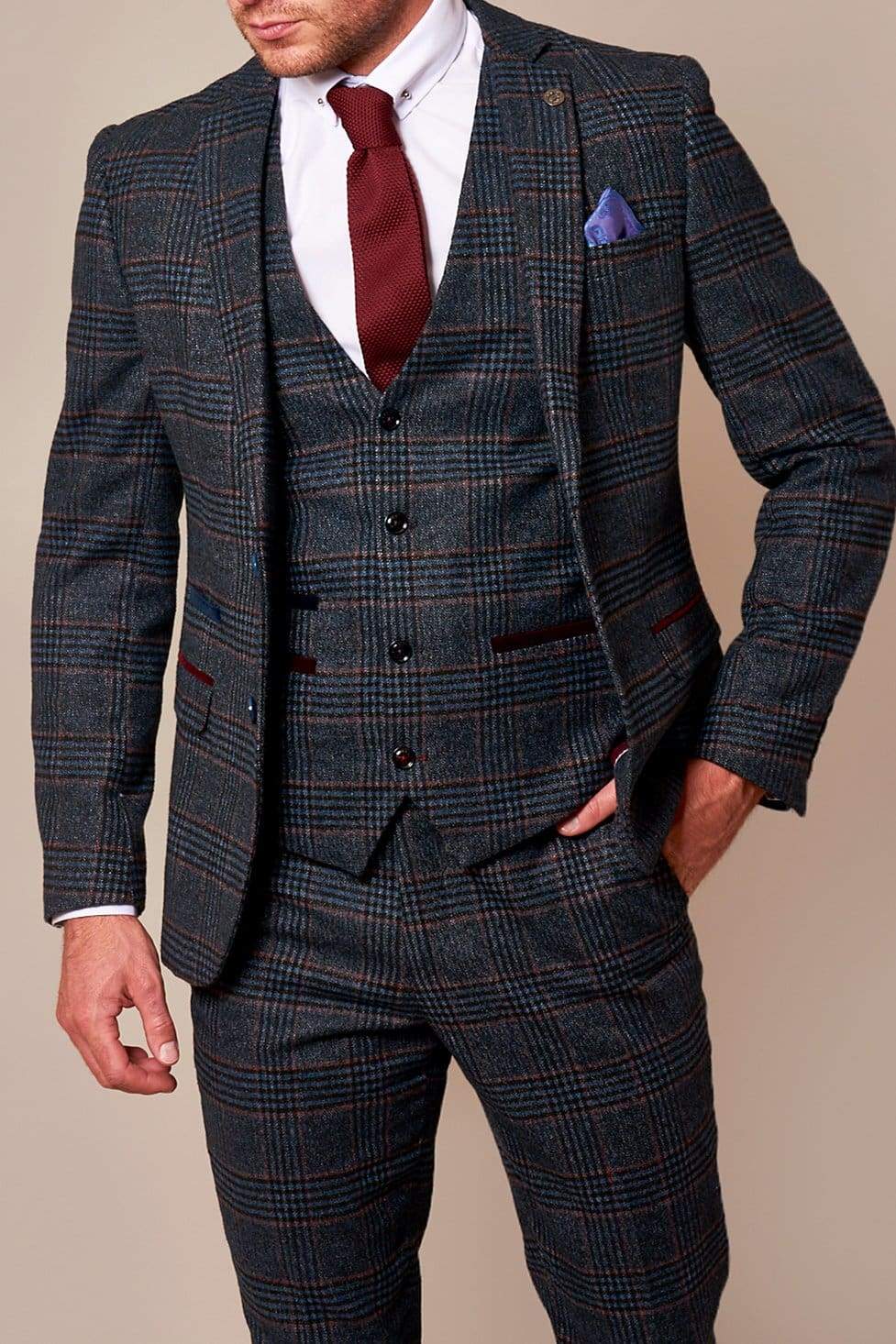 Marc Darcy | Marc Darcy Luca Men's Navy Check Tweed 3-Piece Suit ...