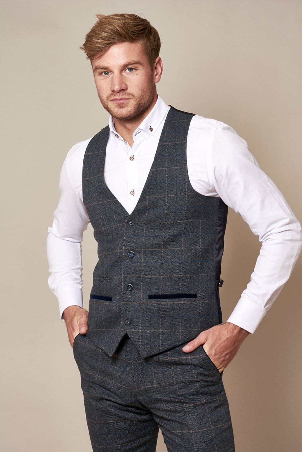 Marc Darcy | Marc Darcy Scott Blue Check Single Breasted Waistcoat ...
