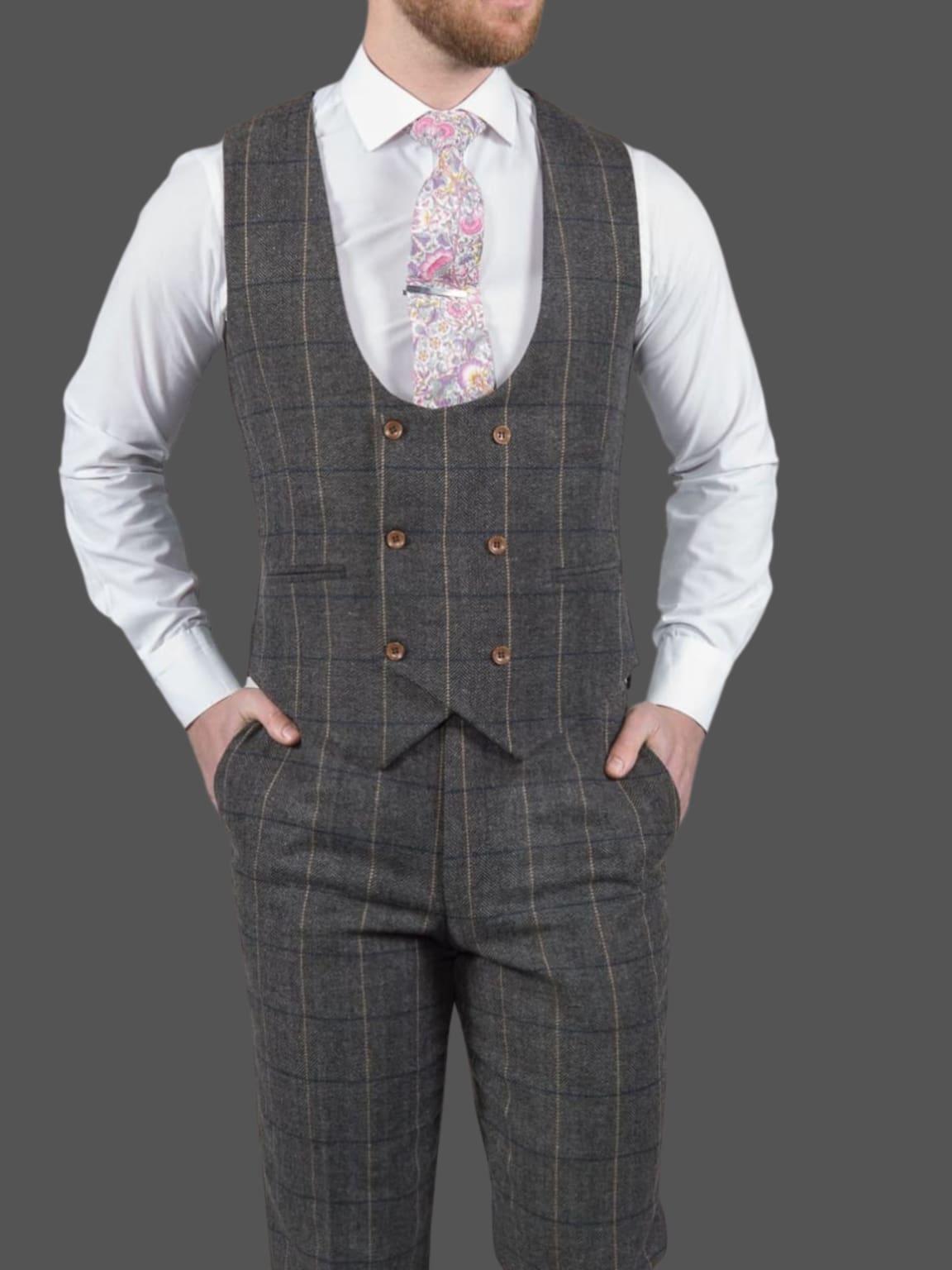 Marco Prince Keaton Men's Tweed Navy Double Breasted Waistcoat ...