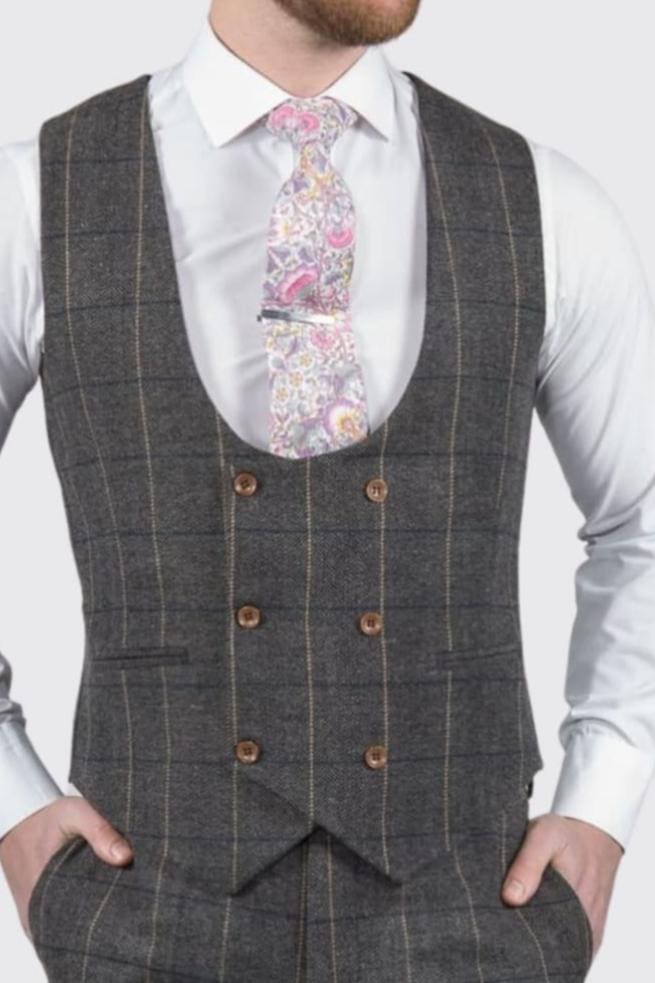 Marco Prince Keaton Men's Tweed Navy Double Breasted Waistcoat ...