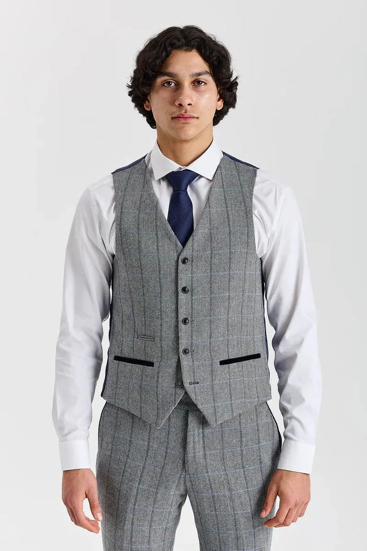 Paul Andrew Harris Grey Herringbone Tweed Check 3 Piece Suit ...