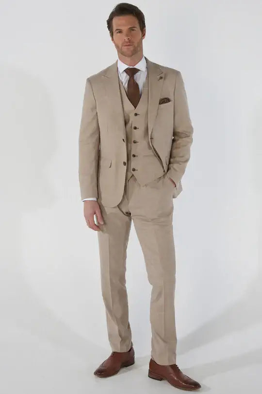 Paul Andrew Kurt Beige 3-Piece Suit - MENSWEARR.COM