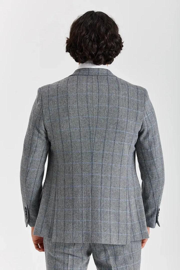 Paul Andrew Men's Grey Herringbone Tweed Check Blazer - MENSWEARR.COM