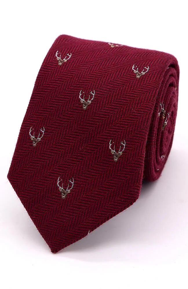 LA Smith Red Herringbone Stags Head Tie And Hank Set - MENSWEARR.COM