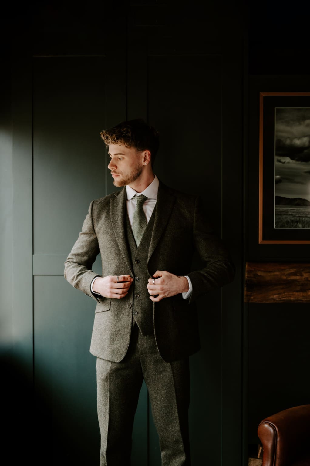 Torre | Torre Albert Green Pure Wool Tweed 3 - Piece Suit - MENSWEARR
