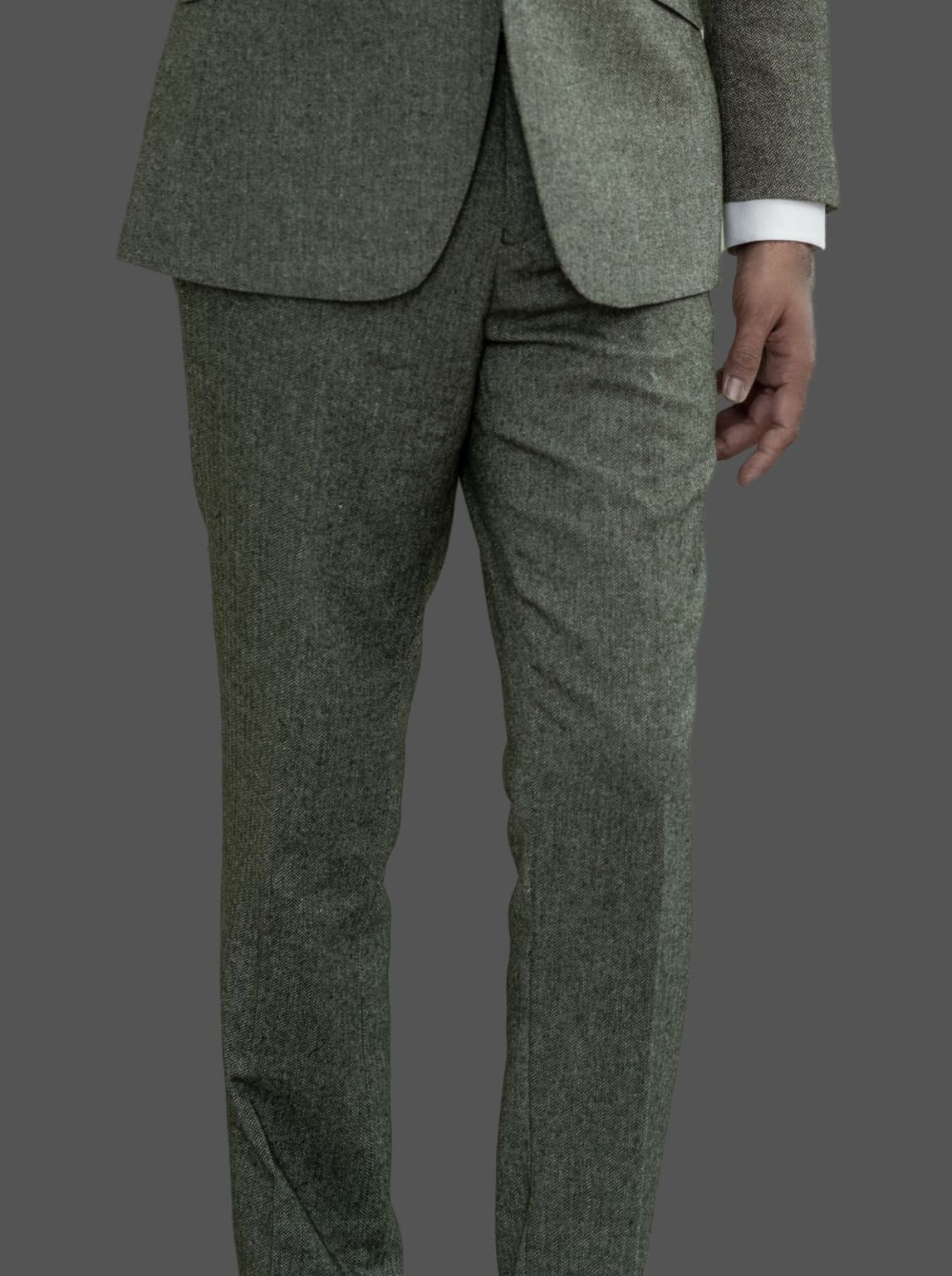 Skopes Jude Sage Herringbone Tweed Tappered Trousers - MENSWEARR.COM