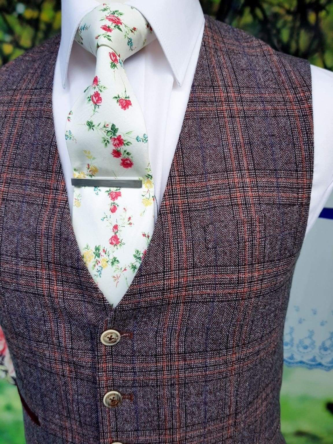 Cavani | Cavani Brendan Wine Sim Fit check Waistcoat - MENSWEARR ...