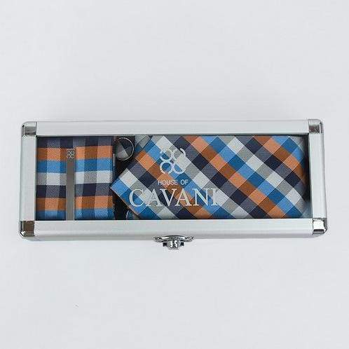 Cavani | Cavani Orange Check Stripe Tie Set in Gift Box - MENSWEARR ...