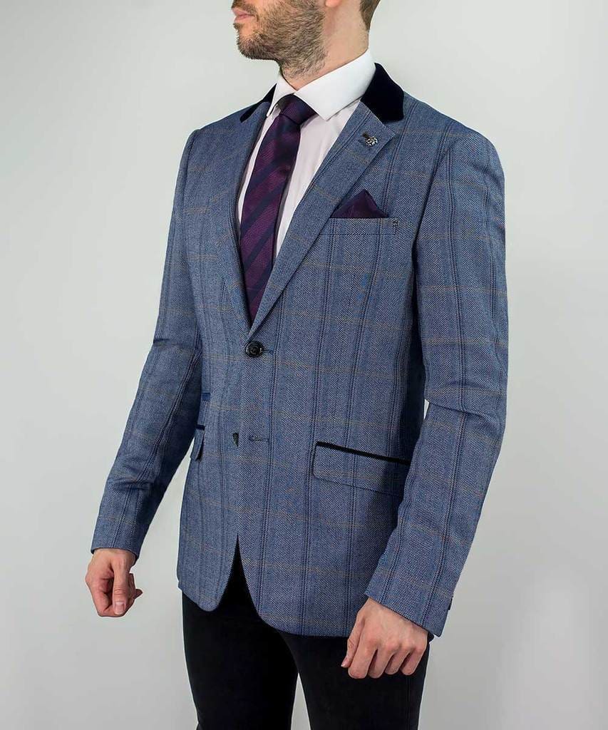 Cavani | Connall Blue Sim Fit Tweed Style Jacket - MENSWEARR - House of ...