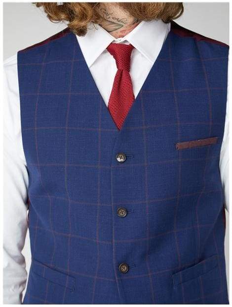 Gibson London | Gibson London Regent Navy / Burgundy Check Waistcoat ...