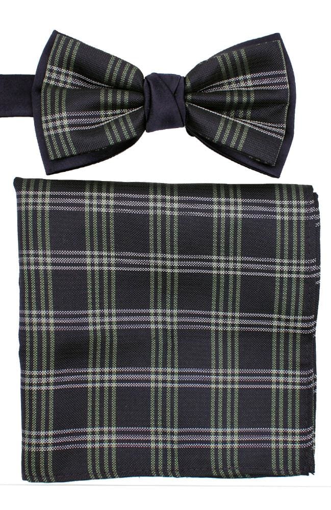 L A Smith | L A Smith Poly Green Navy Check Bow Tie And Hank Set ...