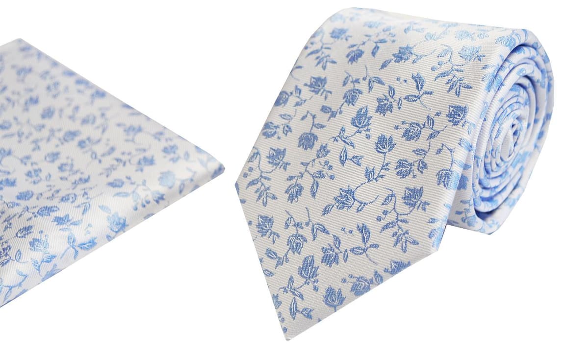 L A Smith | L A Smith Poly Light blue Floral Tie And Hank Set ...