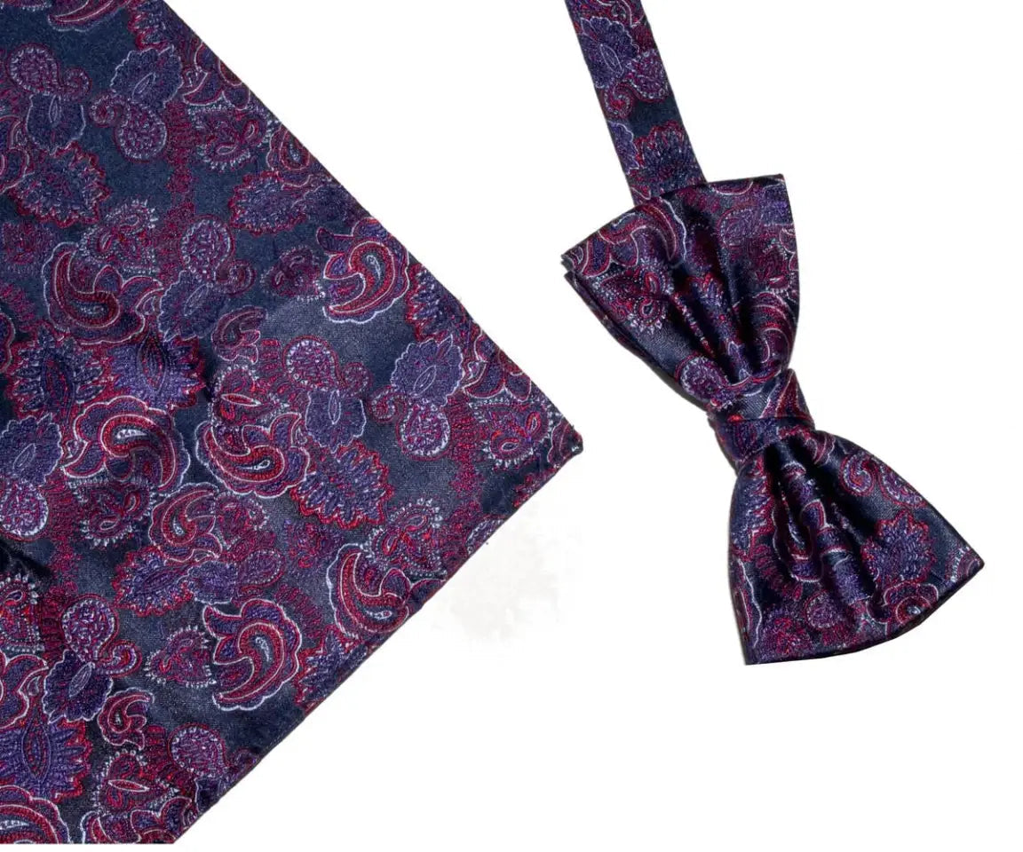 L A Smith | L A Smith Red Purple Paisley Silk Bow Tie And Hank Set ...