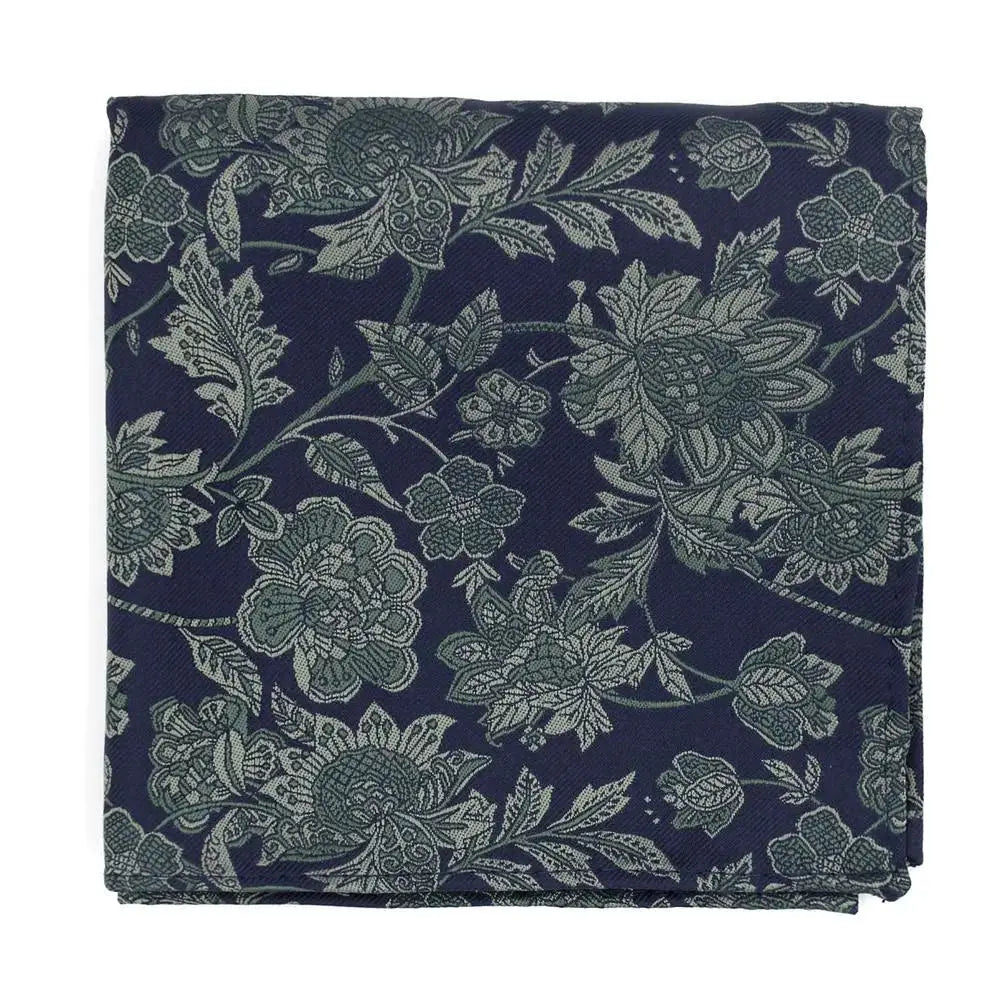 L A Smith Sage On Navy Bold Floral Tie And Hank Set - MENSWEARR.COM