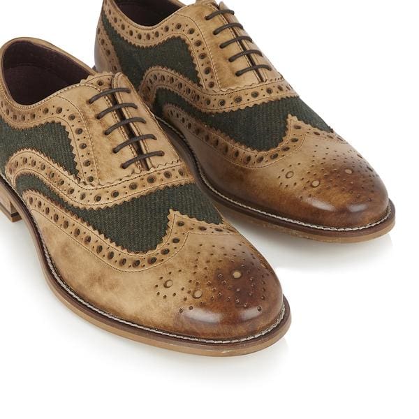 London Brogues | London Brogue Gatsby Leather Brogue Tan/Green Tweed ...