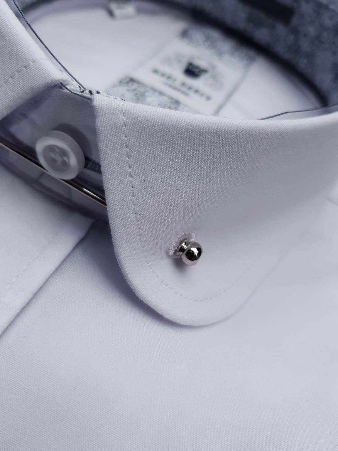 Marc Darcy Benson White Penny Collar Shirt With Collar Bar - MENSWEARR.COM
