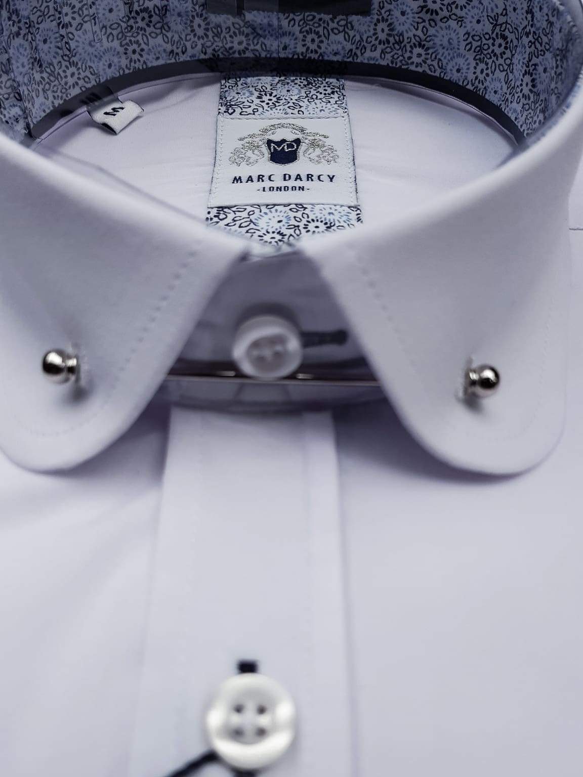 Marc Darcy Benson White Penny Collar Shirt With Collar Bar - MENSWEARR.COM