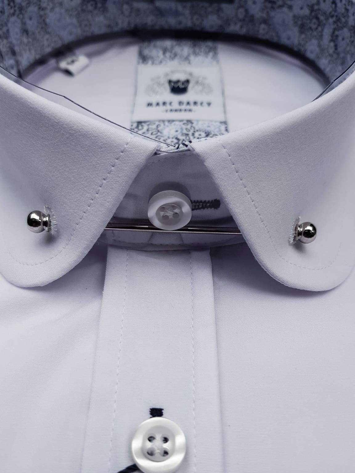 Marc Darcy Benson White Penny Collar Shirt With Collar Bar - MENSWEARR.COM
