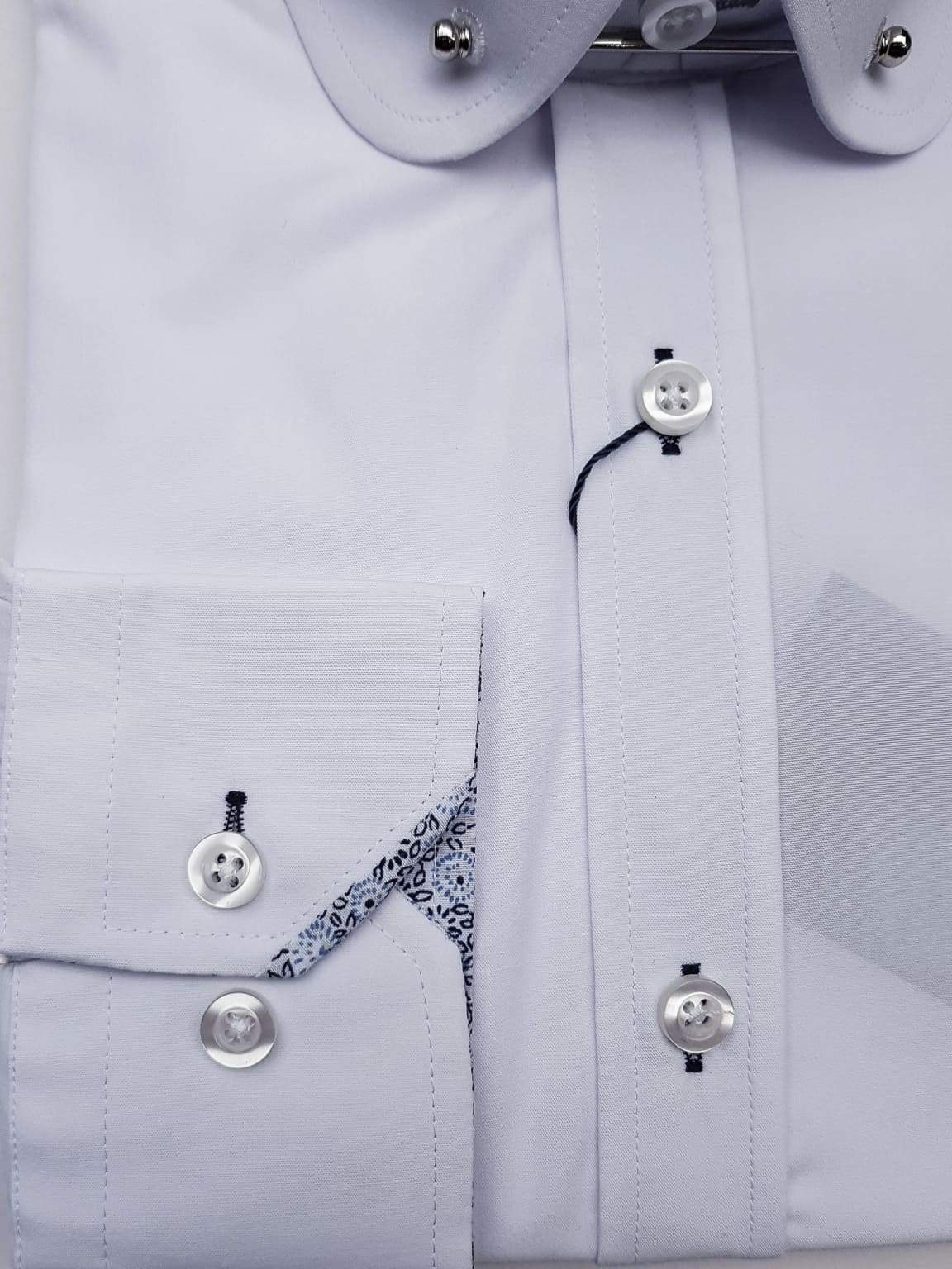 Marc Darcy Benson White Penny Collar Shirt With Collar Bar - MENSWEARR.COM