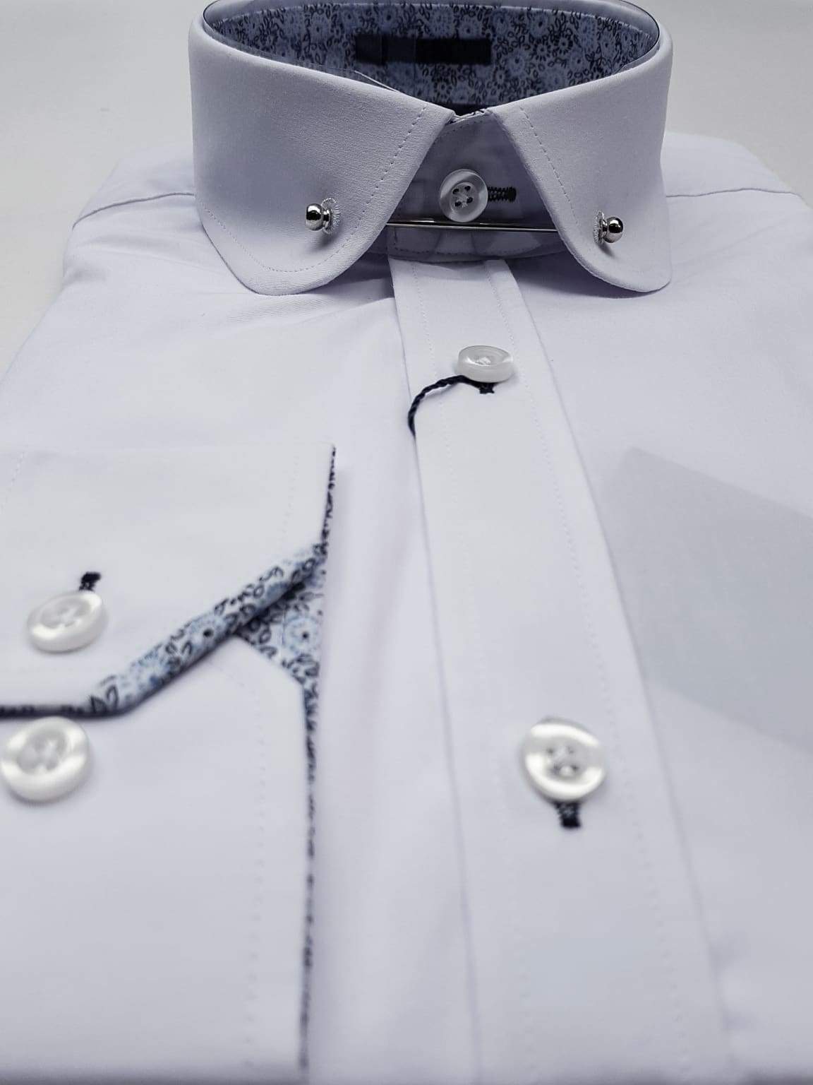 Marc Darcy Benson White Penny Collar Shirt With Collar Bar - MENSWEARR.COM
