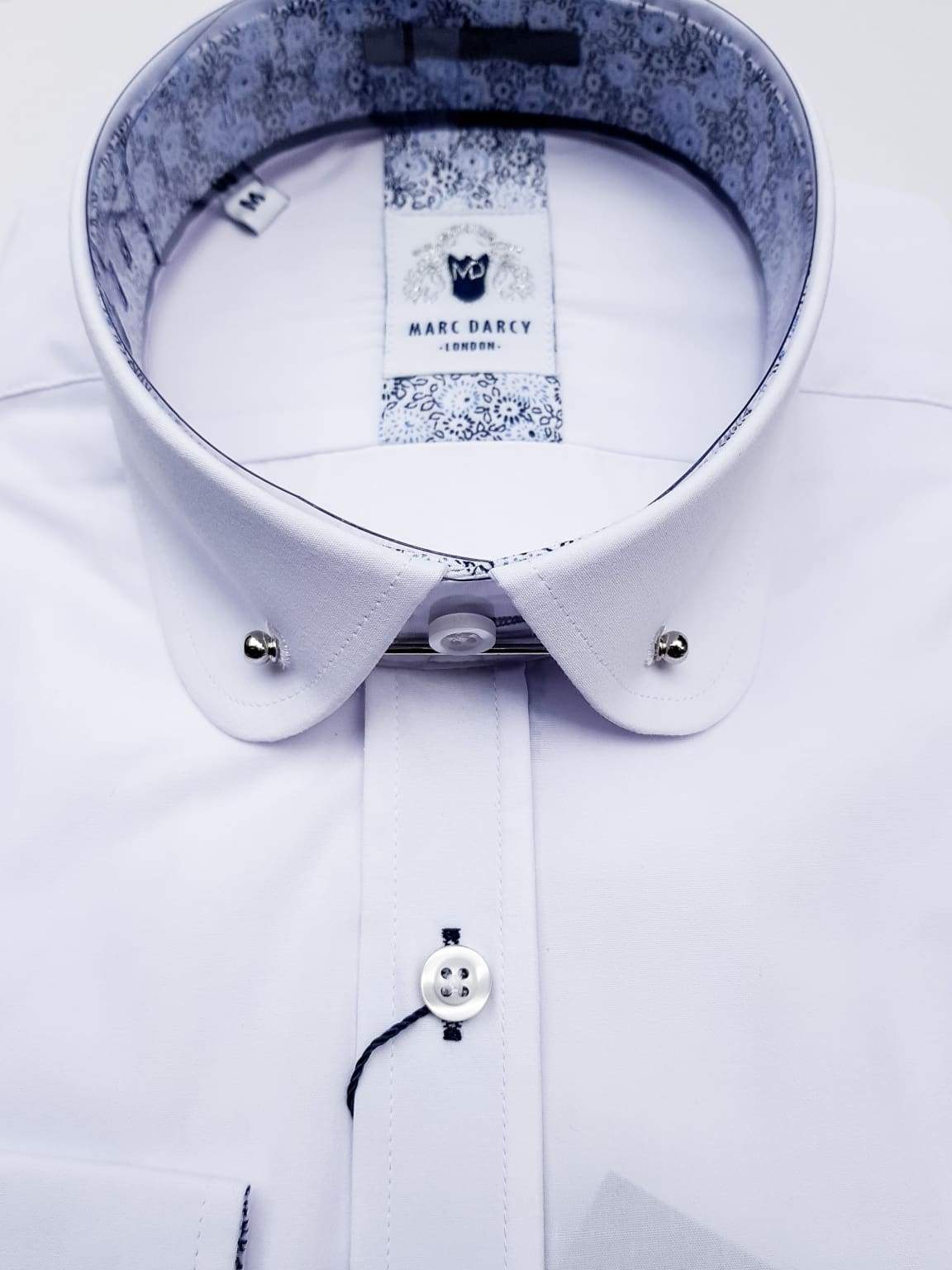 Marc Darcy Benson White Penny Collar Shirt With Collar Bar - MENSWEARR.COM