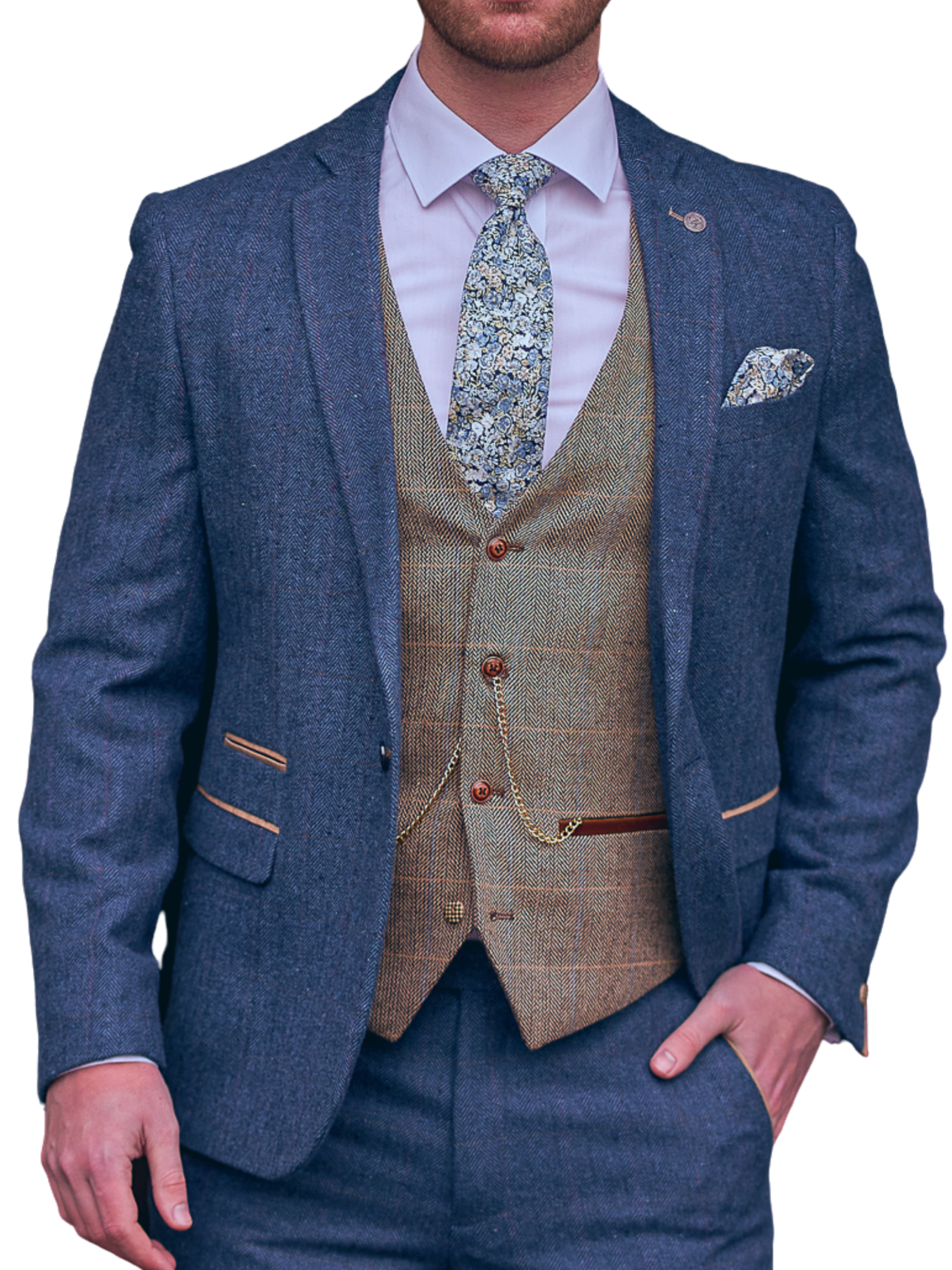 Marc Darcy | Marc Darcy Dion Blue Tweed Wedding 3 Piece Suit with Ted ...