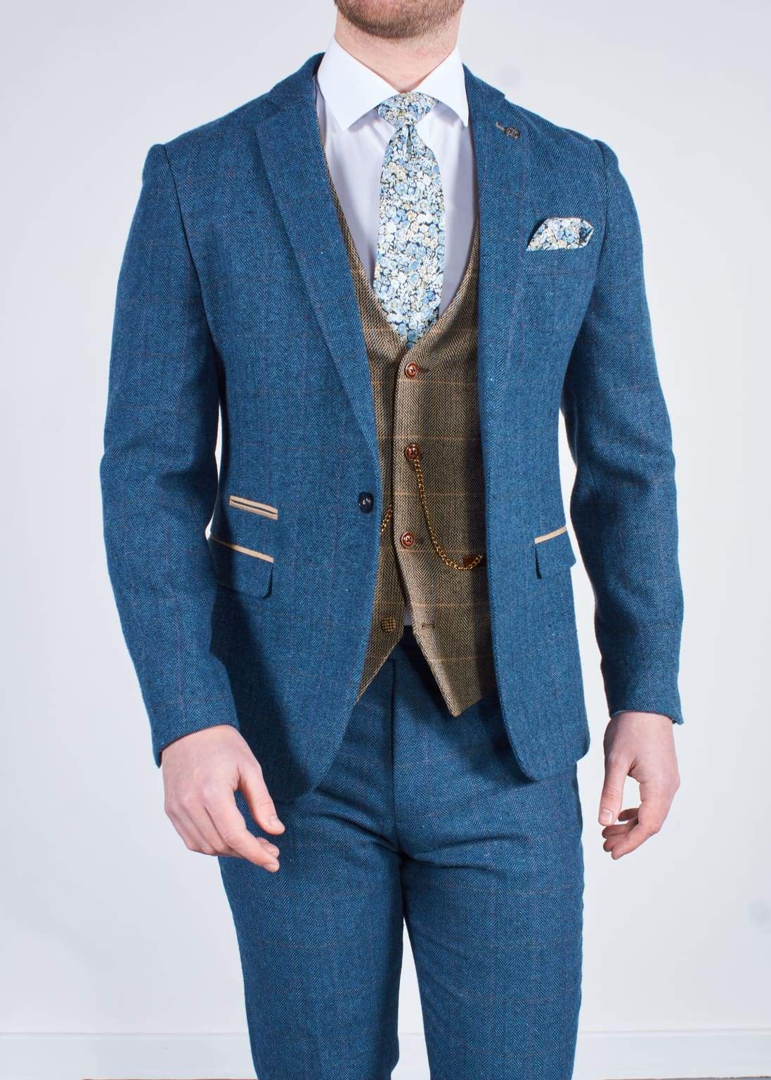 Marc Darcy | Marc Darcy Dion Blue Tweed Wedding 3 Piece Suit with Ted ...