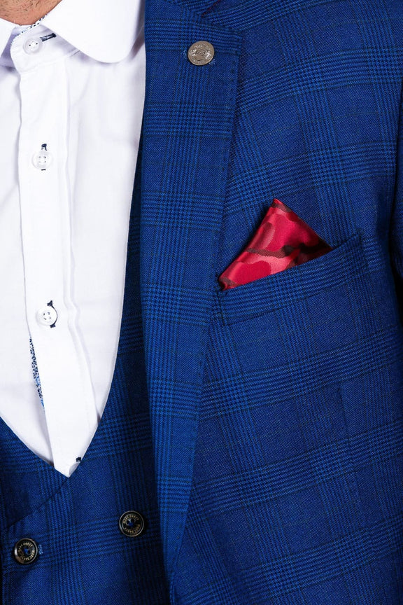 Marc Darcy | Marc Darcy George Royal Blue Check Three Piece Suit - MENSWEARR - House of Menswear
