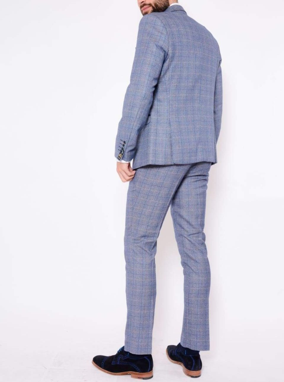 Marc Darcy | Marc Darcy Harry Light Blue Tweed Check Suit Blazer ...
