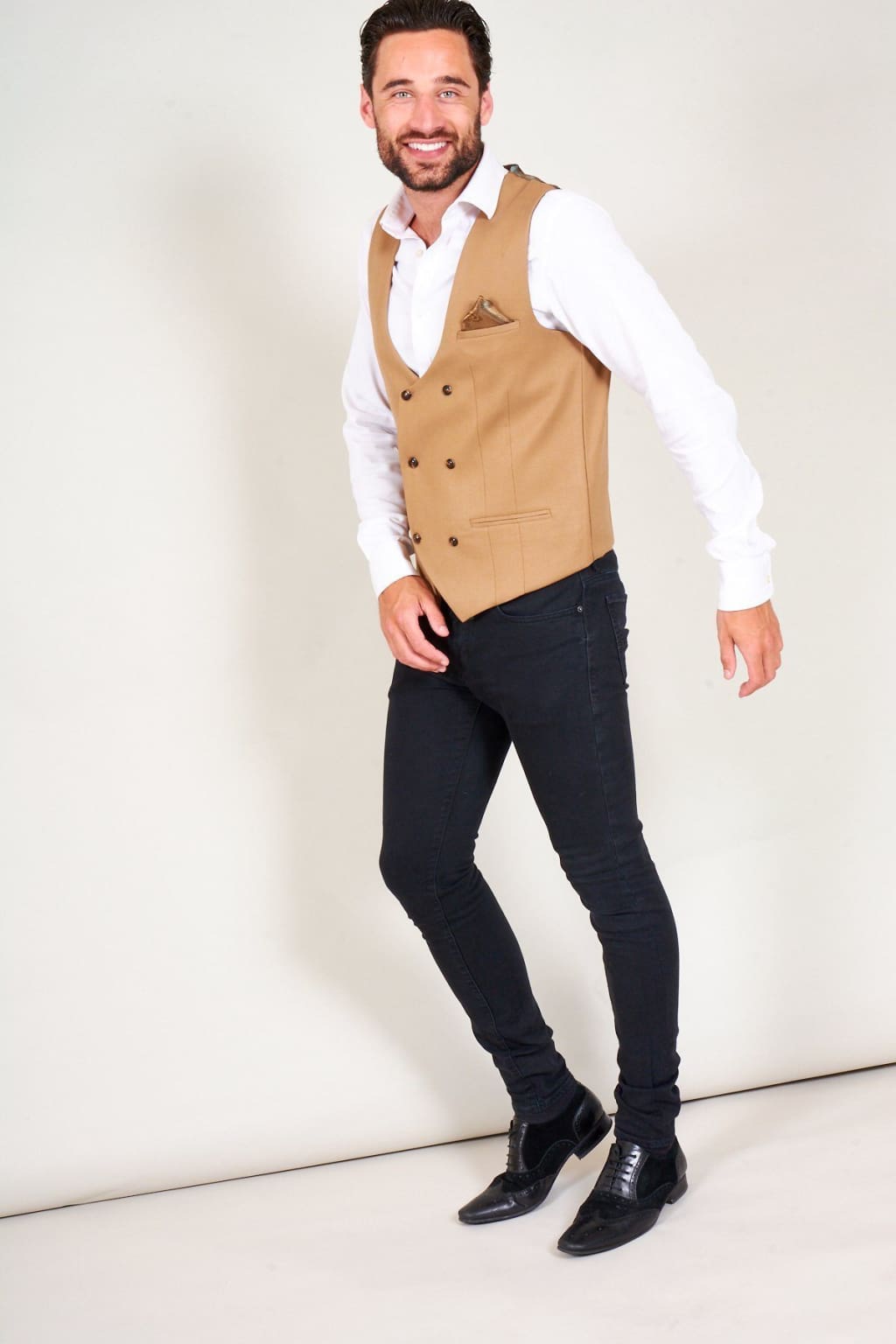 Marc Darcy | Marc Darcy Kelly Men’s Tan Double Breasted Waistcoat ...
