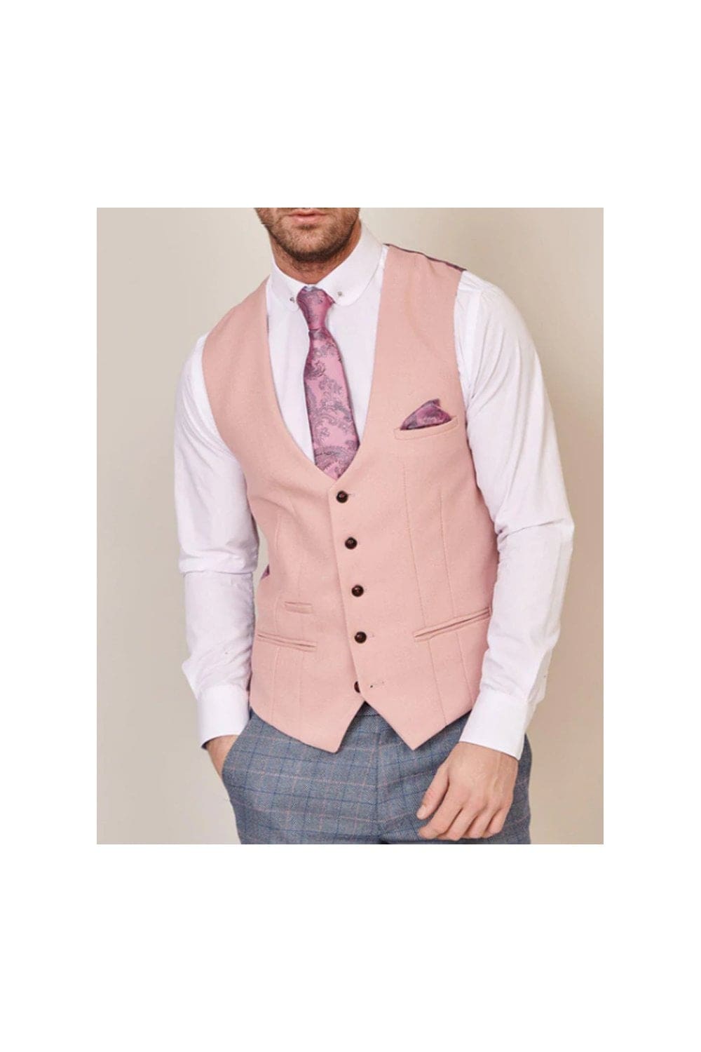 Marc Darcy Kelvin Men's Pink Single Breasted Waistcoat - MENSWEARR.COM