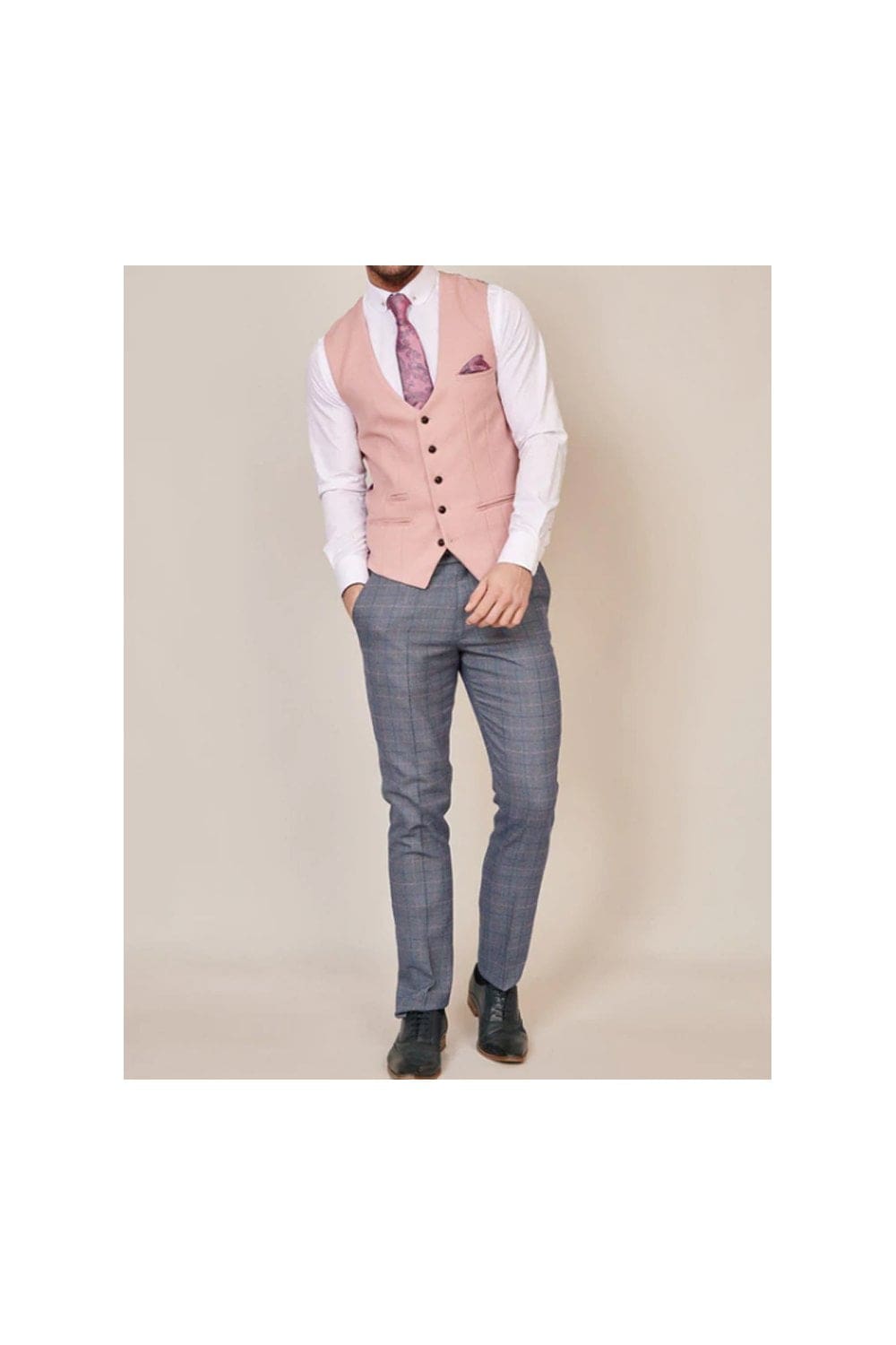 Marc Darcy Kelvin Men's Pink Single Breasted Waistcoat - MENSWEARR.COM