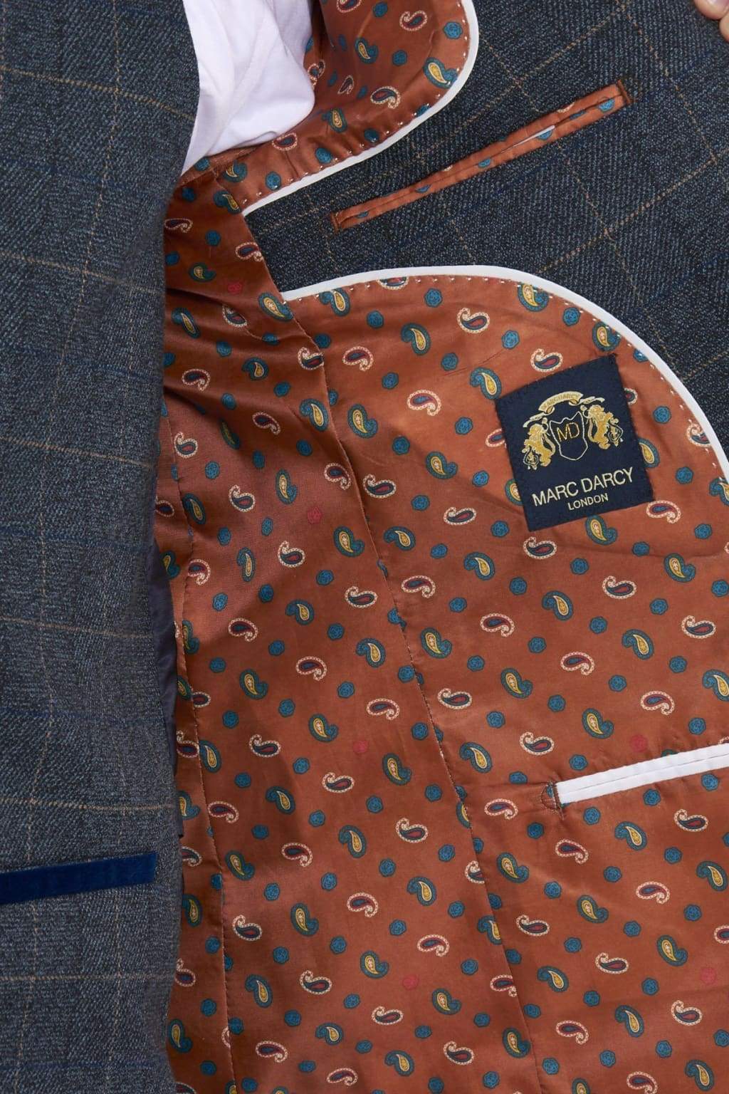 Marc Darcy | Marc Darcy Scott Blue Check Three Piece Suit - MENSWEARR ...