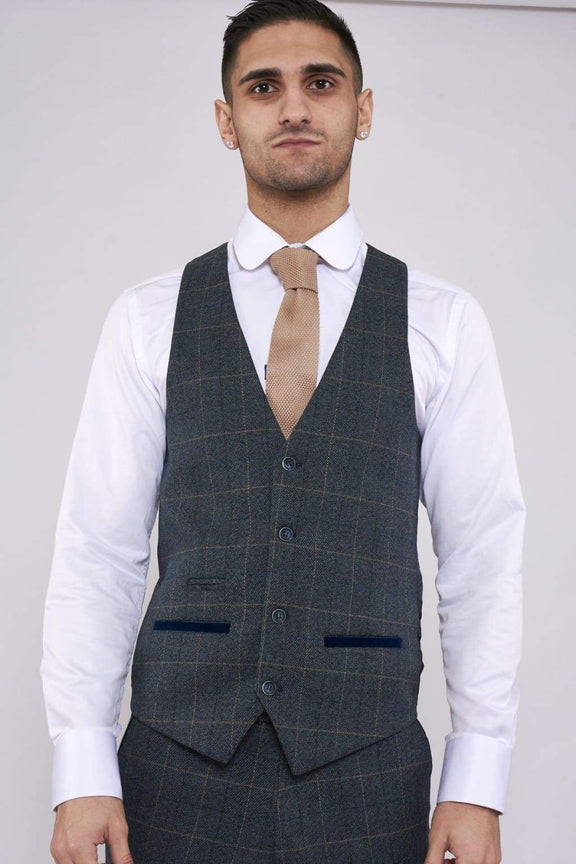 Marc Darcy | Marc Darcy Scott Blue Check Three Piece Suit - MENSWEARR ...