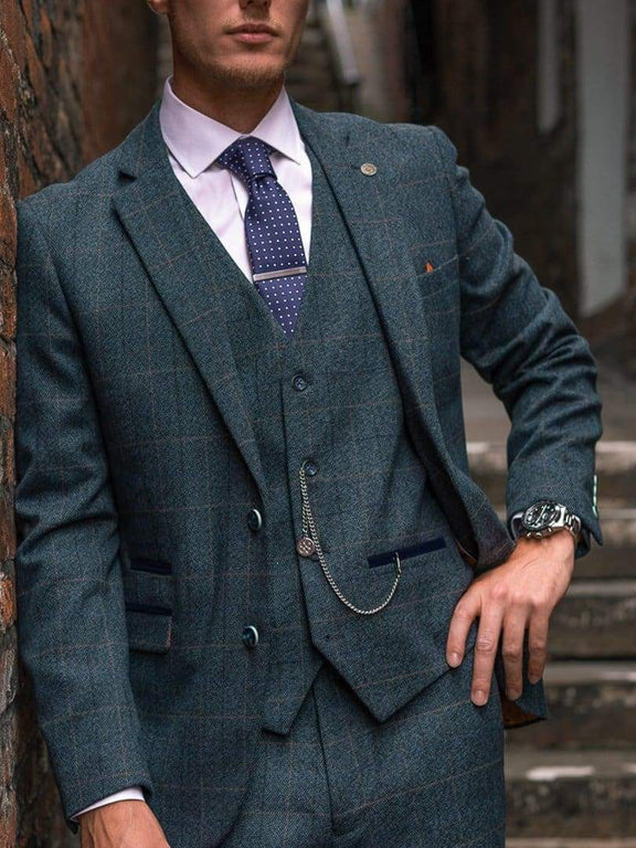 Marc Darcy | Marc Darcy Scott Blue Check Three Piece Suit - MENSWEARR ...