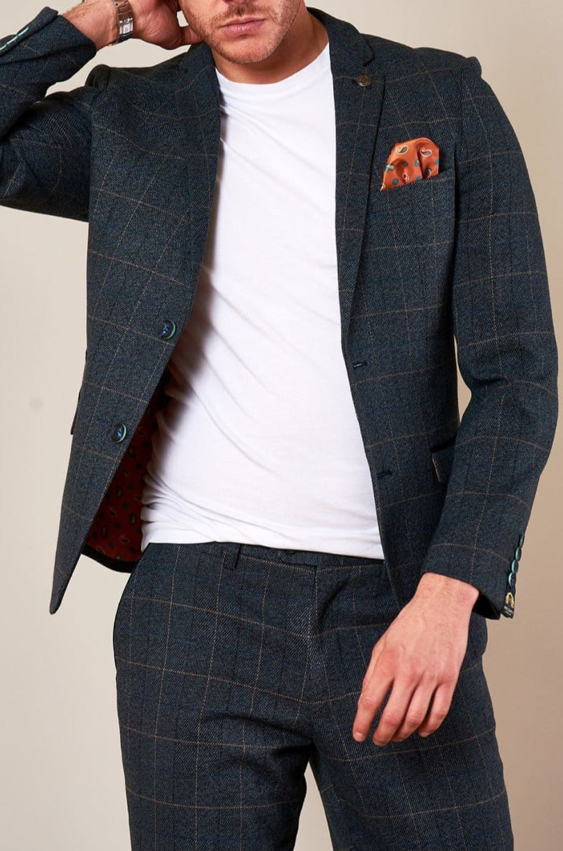 Marc Darcy | Marc Darcy Scott Blue Tweed Check Blazer - MENSWEARR ...