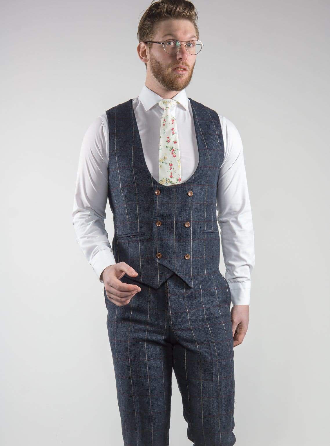 Marco Prince Keaton Men's Tweed Navy Double Breasted Waistcoat ...