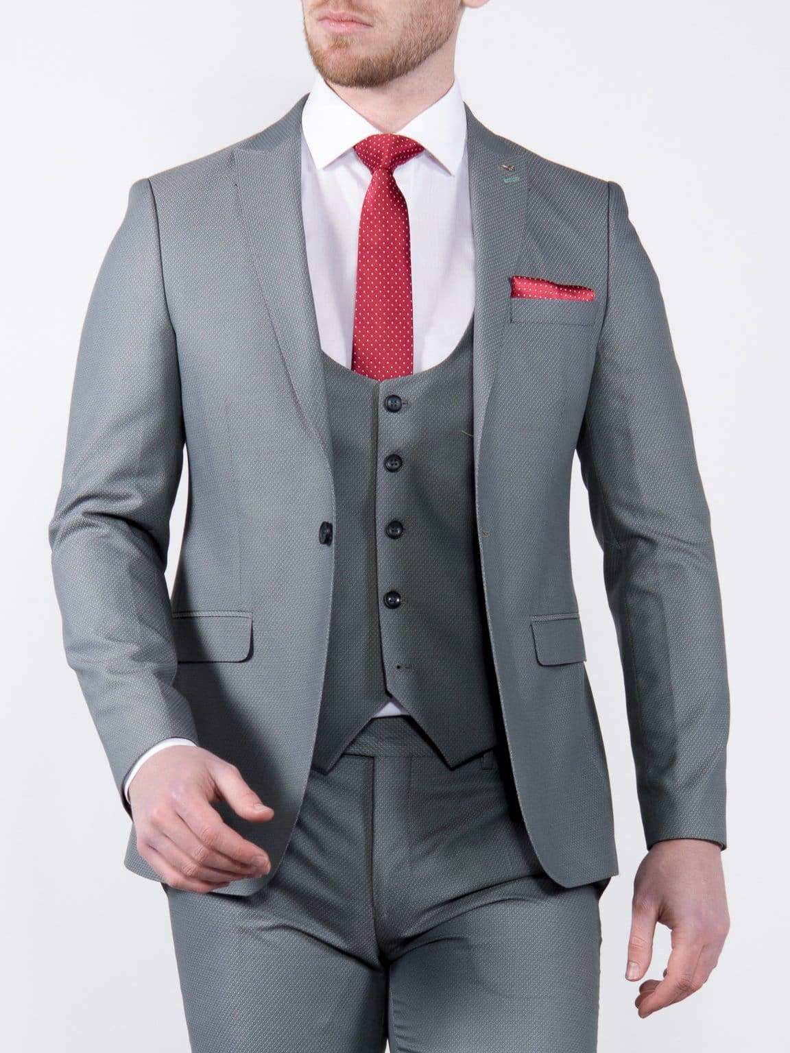 Wessi | Wessi Light Grey Men's 3 Piece Slim Fit Textured Suit ...